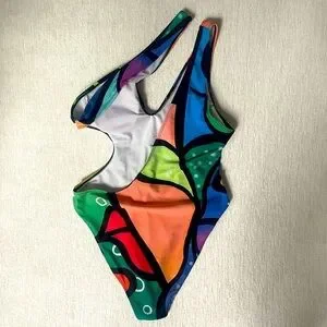 Swim | Womens Multicolor Abstract Print One Shoulder Onepiece Swimsuit ...